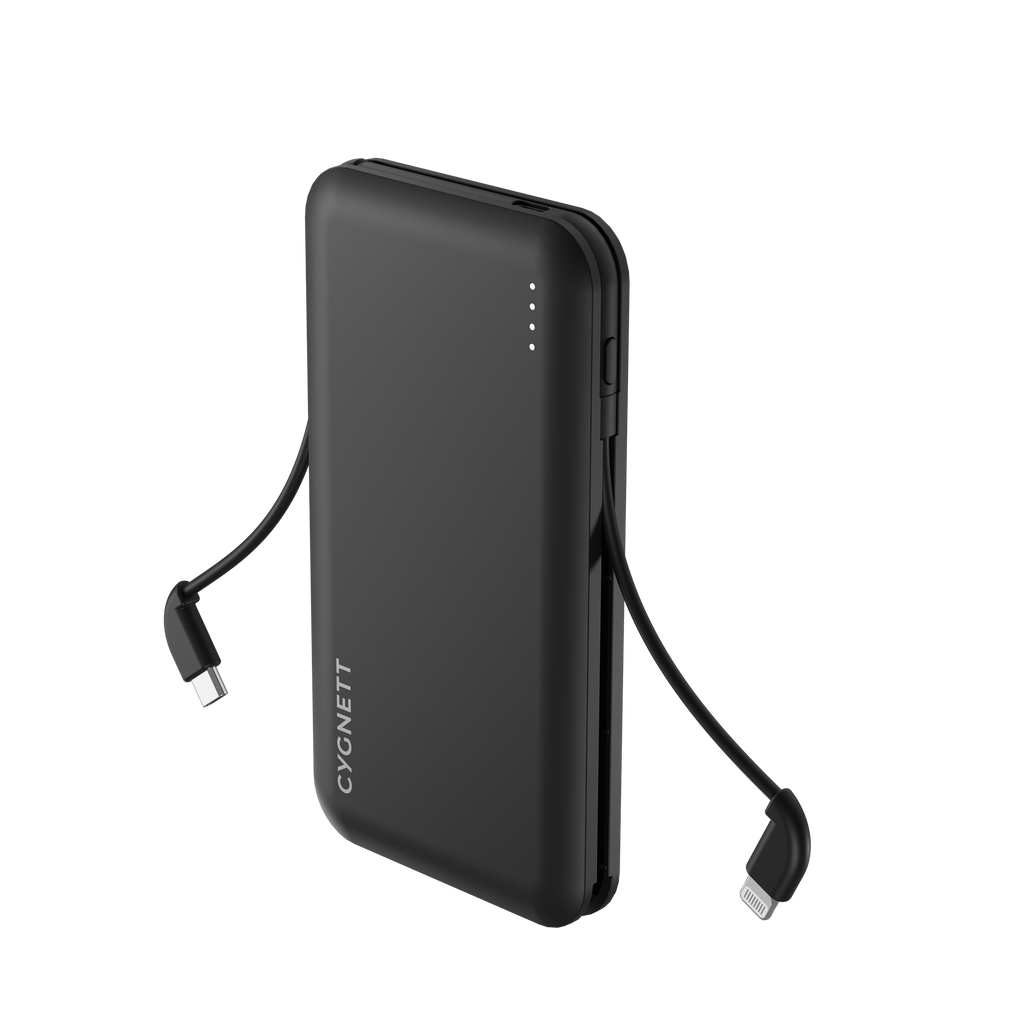 10,000 mAh Power Bank with Integrated Charging Cables - Black – Cygnett NZ